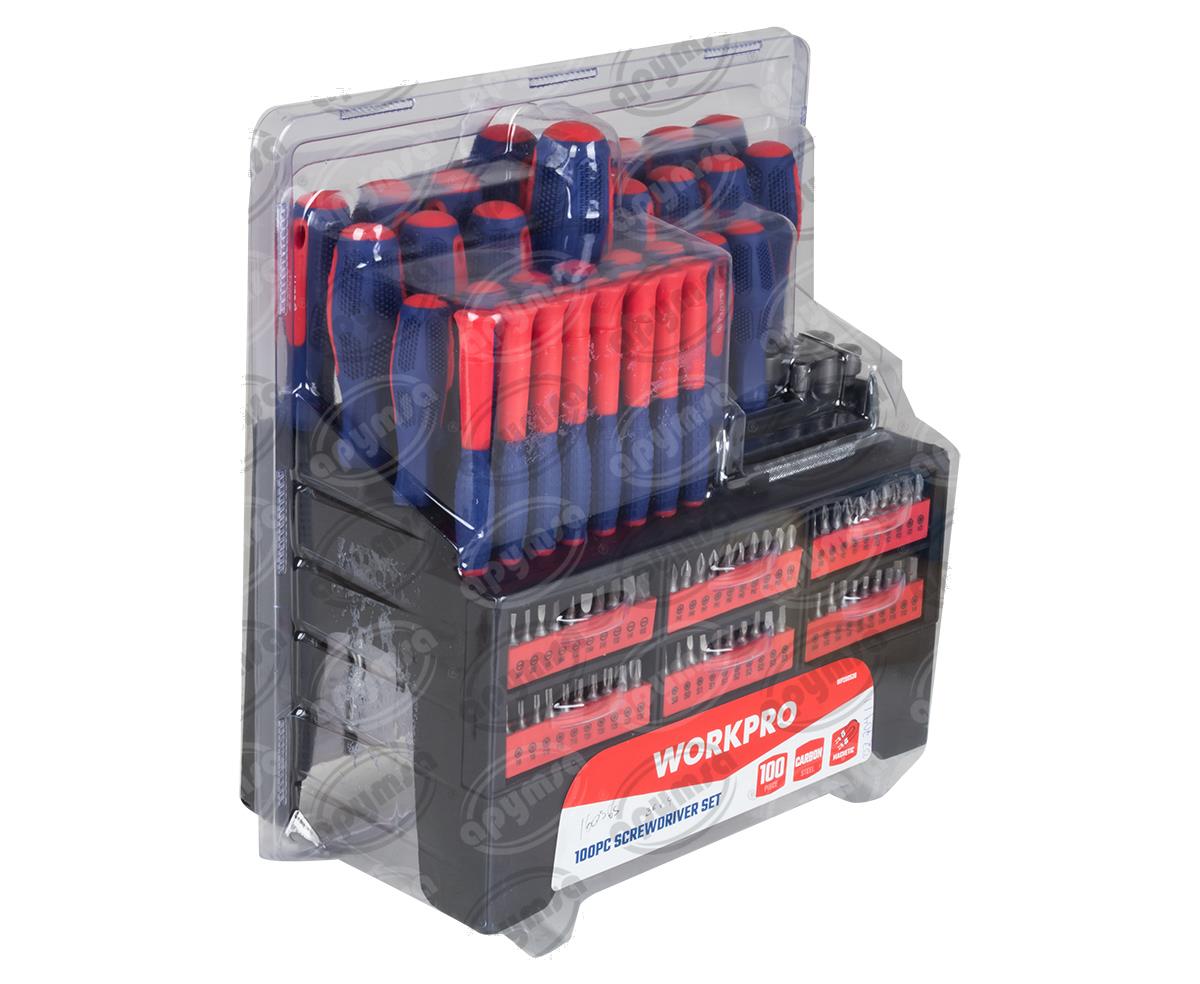 JUEGO DESARMADORES VARIOS TIPOS 100 PIEZAS WORKPRO WP200536