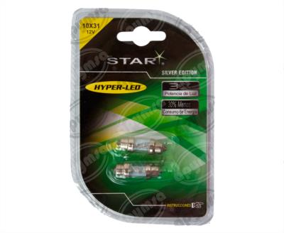 FOCO LEDS FESTOON TIPO FUSIBLES AZUL 12V 3 LEDS 2PZ QBH STAR 10X31