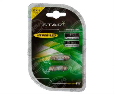 FOCO LEDS FESTOON TIPO FUSIBLES BLANCO 12V 3 LEDS 2PZ QBH STAR 10X31