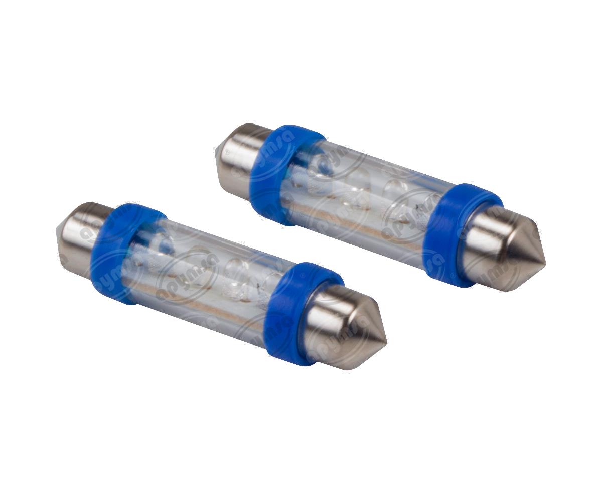 FOCO LEDS FESTOON TIPO FUSIBLES AZUL 12V 24V 4 LEDS 2PZ IMPORTADO 10X44